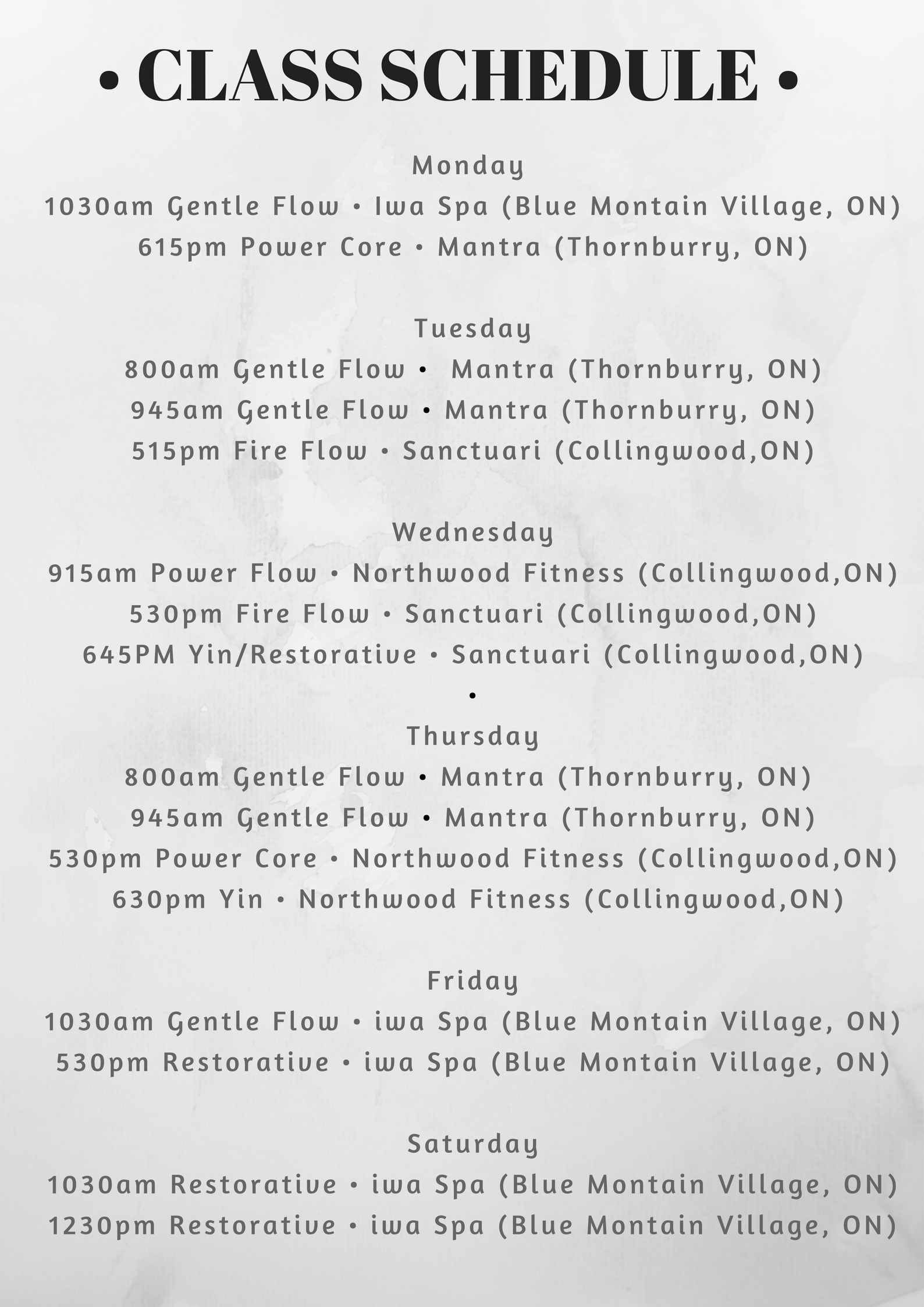 Regular Class Schedule (2) – Yoga Teacher & Movement Coach
